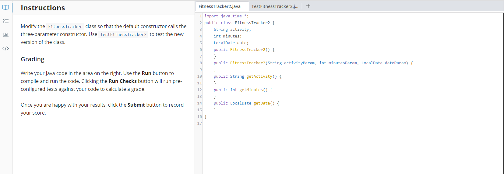 Solved m Instructions FitnessTracker2.java TestFitness | Chegg.com