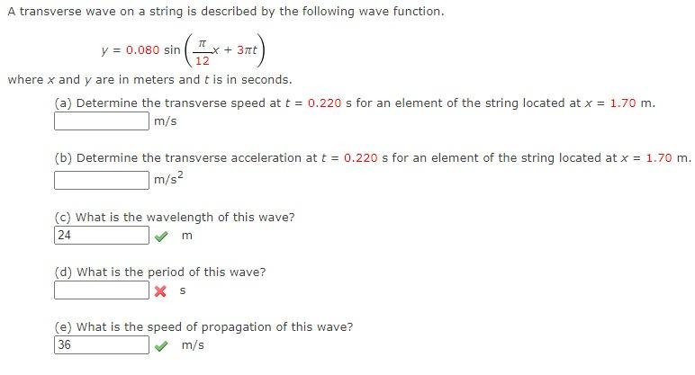 Solved A transverse wave on a string is described by the | Chegg.com