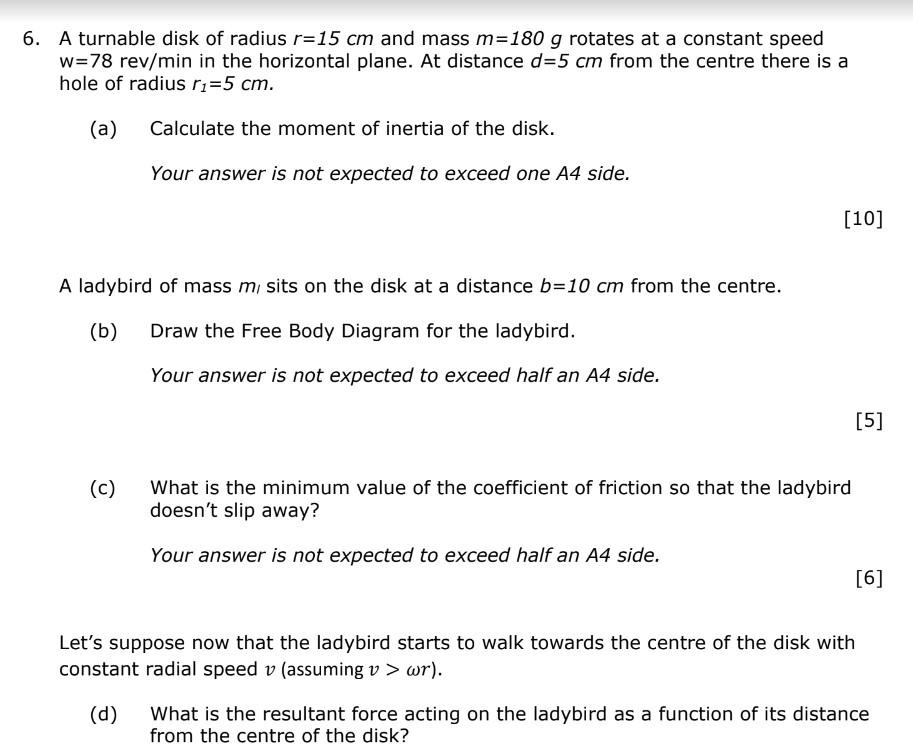 Solved A turnable disk of radius r=15 cm and mass m=180 g | Chegg.com