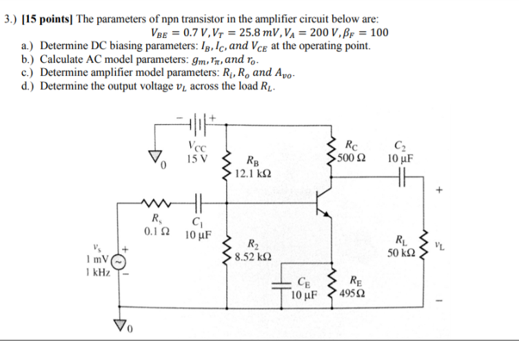Solved 3.) 15 pointsl The parameters of npn transistor in | Chegg.com