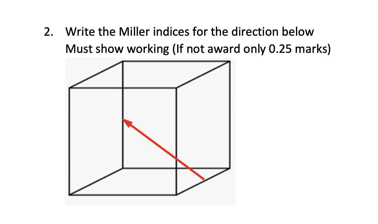 Solved 2. Write the Miller indices for the direction below | Chegg.com