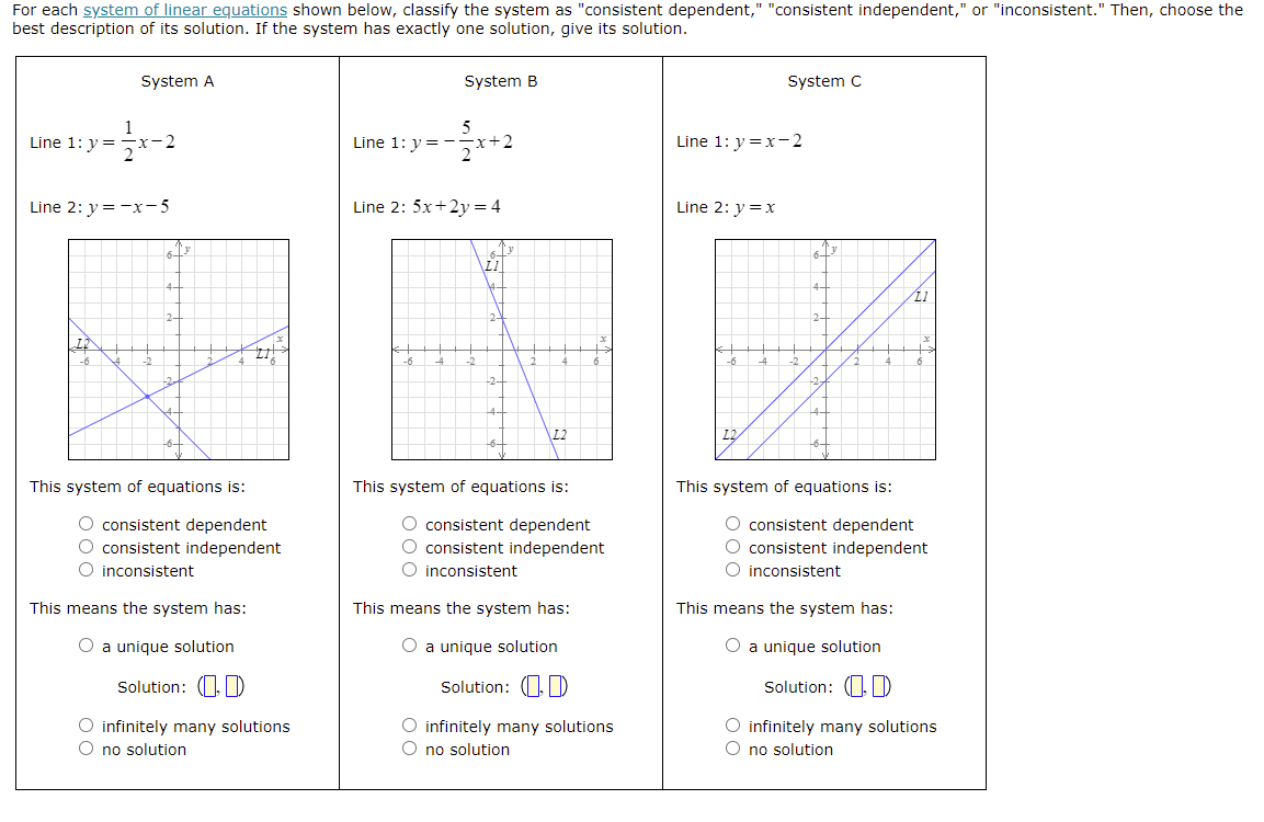 Solved For each system of linear equations shown below, | Chegg.com