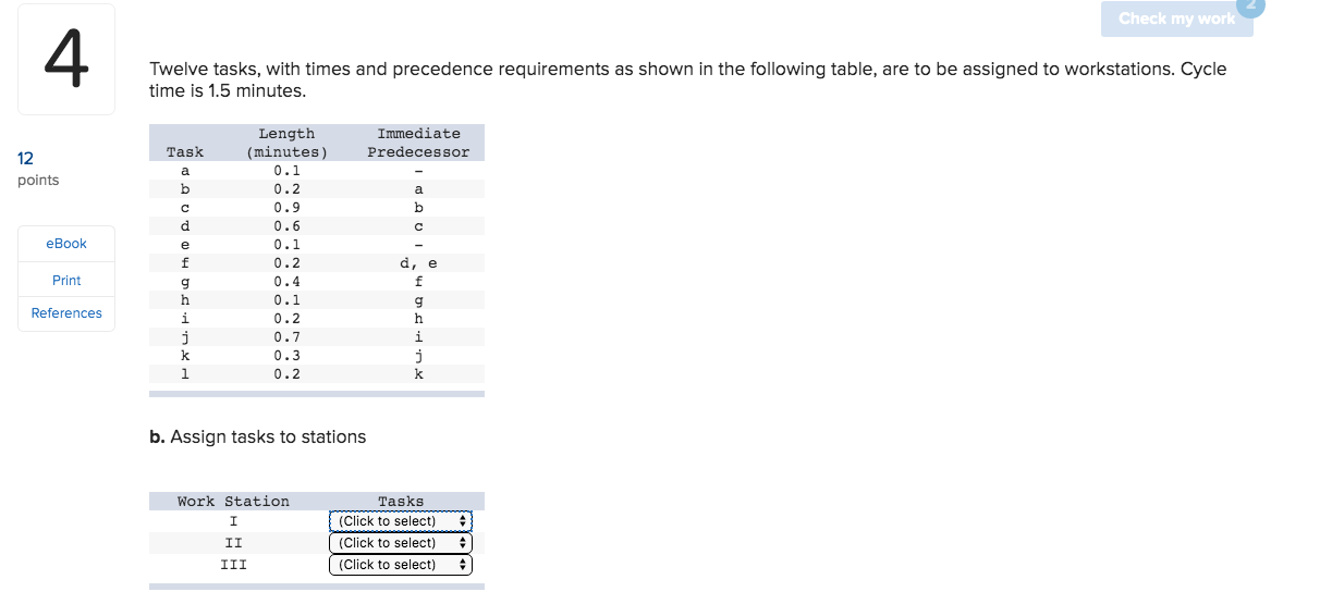 Solved Check my work Twelve tasks, with times and precedence | Chegg.com