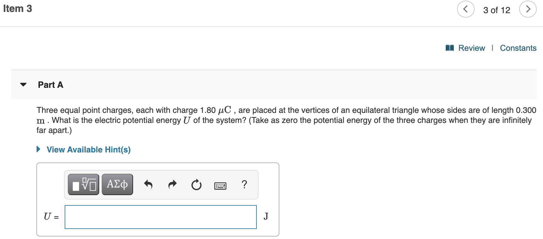 Solved Item 3 3 of 12 II Review | Constants Part A Three | Chegg.com