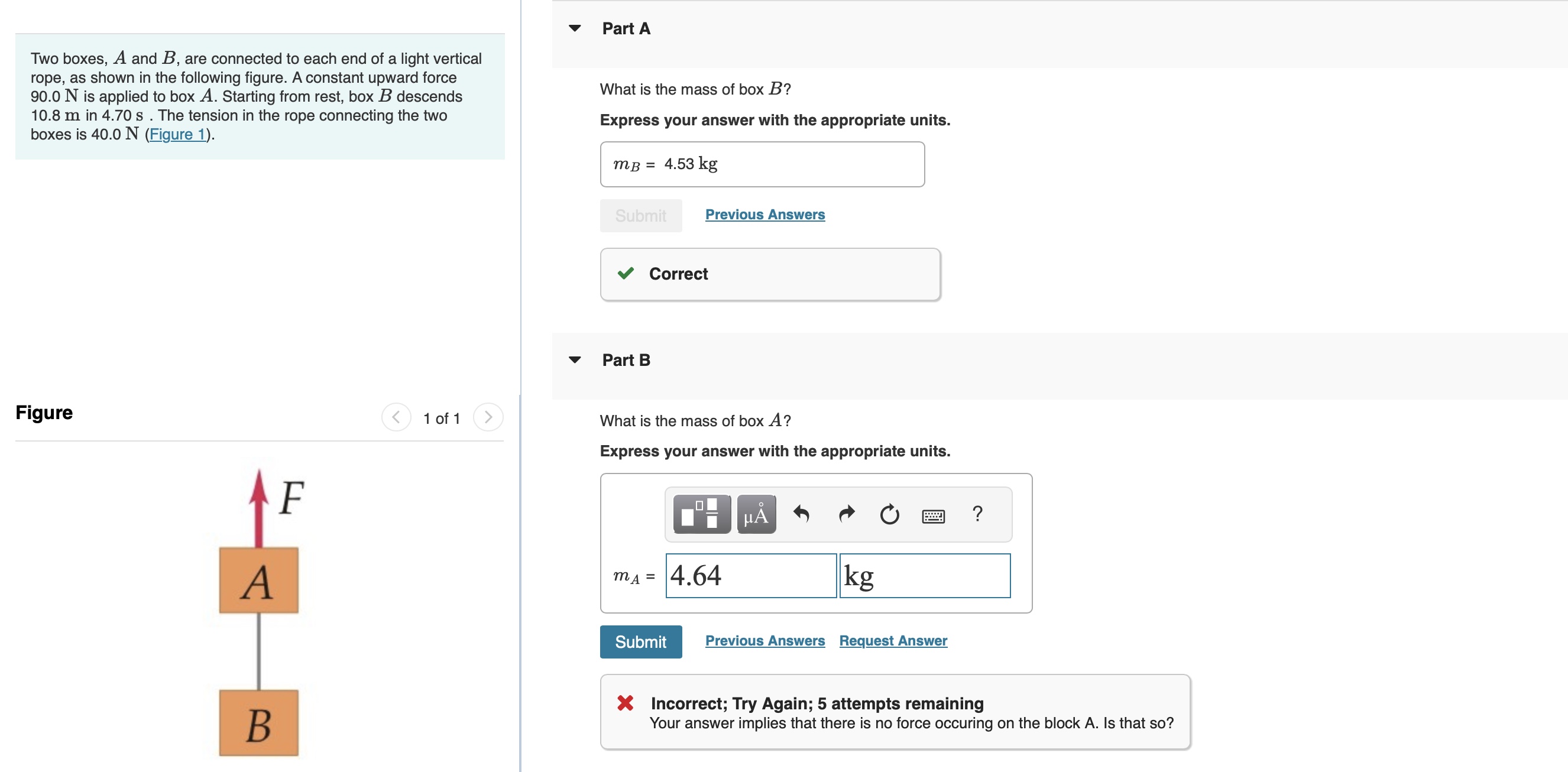 Solved Two boxes, \( ﻿A \) ﻿and \( ﻿B \), ﻿are connected to | Chegg.com