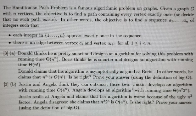 Solved The Hamiltonian Path Problem is a famous algorithmic | Chegg.com