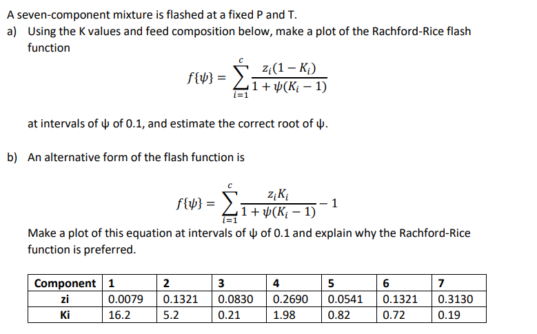 Solved A seven-component mixture is flashed at a fixed P and | Chegg.com