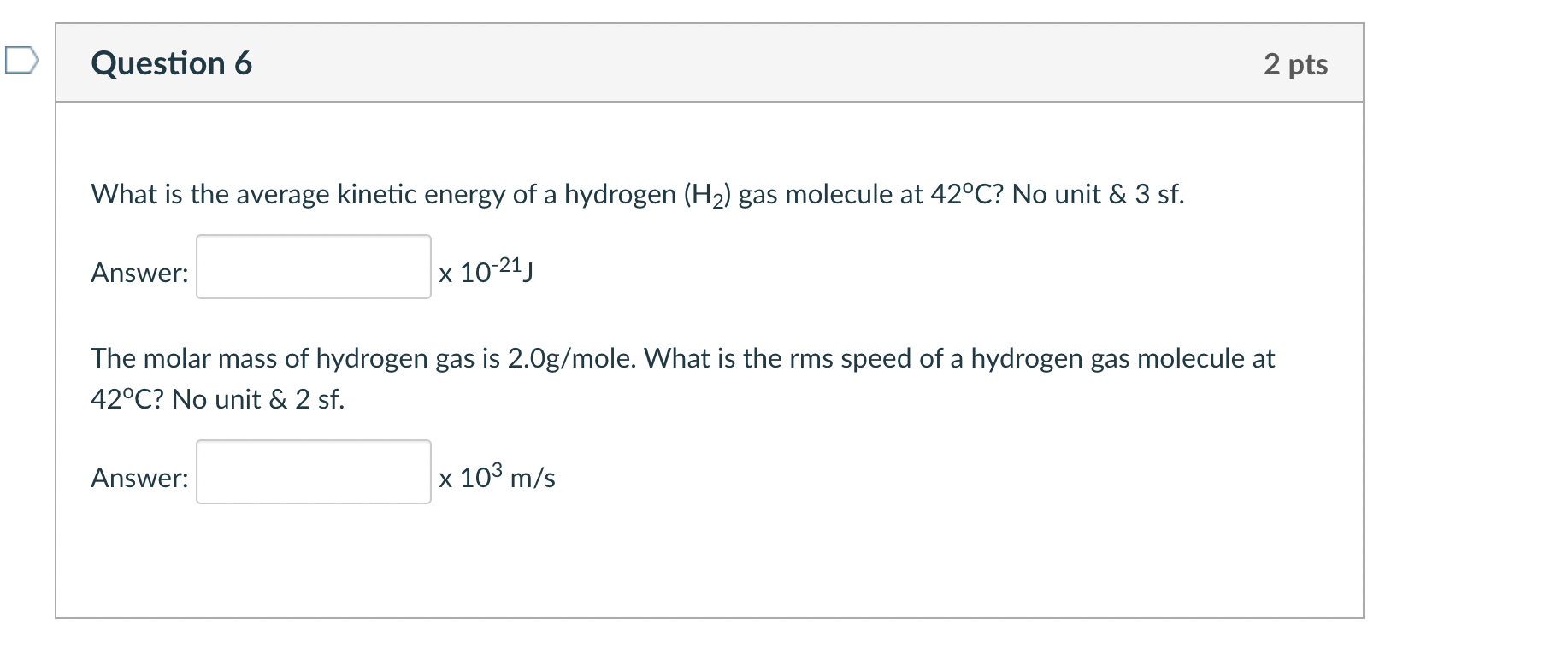 Solved What is the average kinetic energy of a hydrogen (H2) | Chegg.com