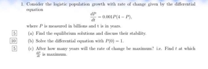 Solved 1. Consider the logistic population growth with rate | Chegg.com