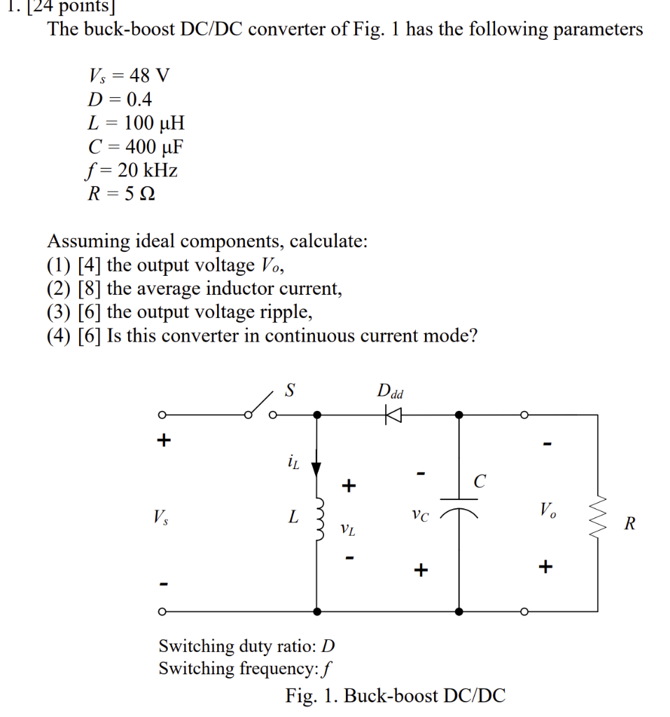 Solved 24 points The buck-boost DC/DC converter of Fig. 1 | Chegg.com