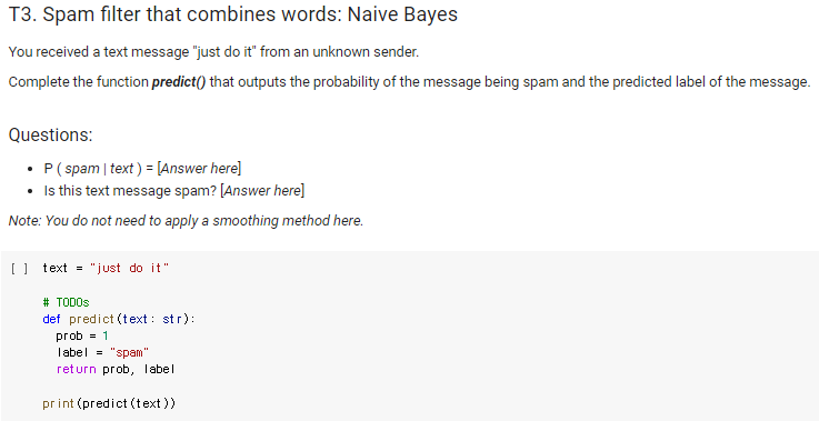 T3. Spam filter that combines words: Naive Bayes You | Chegg.com