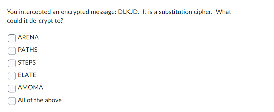 Solved You intercepted an encrypted message: DLKJD. It is a | Chegg.com