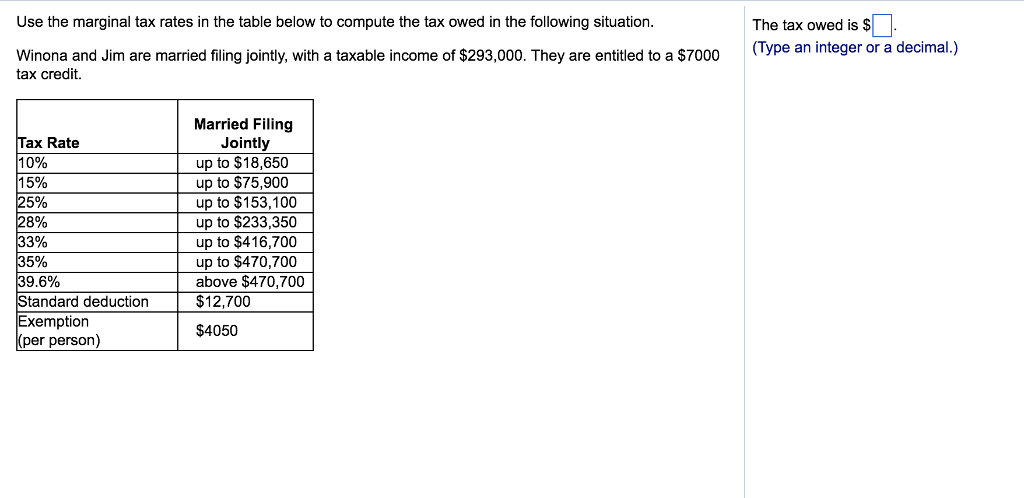 Solved Use the marginal tax rates in the table below to | Chegg.com