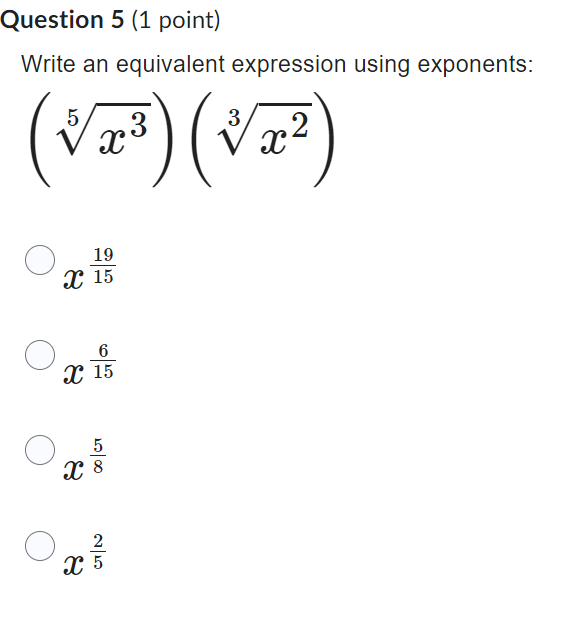 Solved Question 5 (1 ﻿point)Write an equivalent expression | Chegg.com