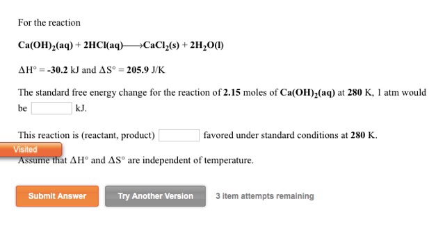 Solved For the reaction Ca(OH)2(aq)+ 2HCl(aq) »CaCl2(s) + | Chegg.com