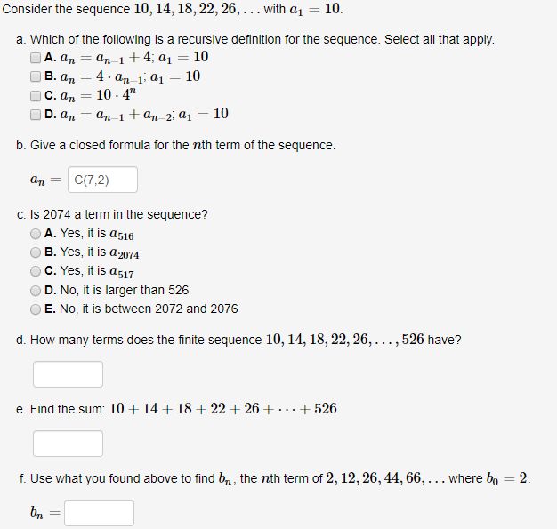 Solved Consider The Sequence 10 14 18 22 26 With A1 