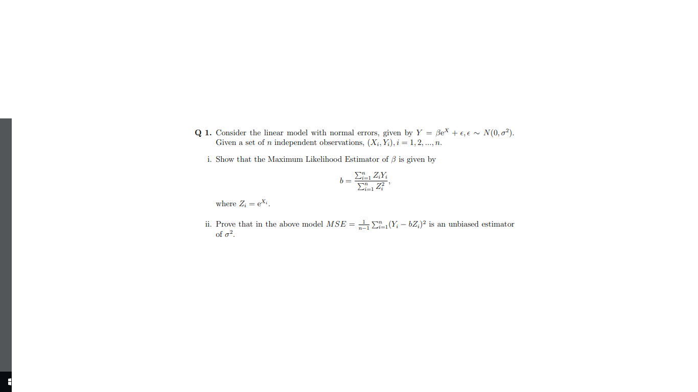Solved Q 1 Consider The Linear Model With Normal Errors