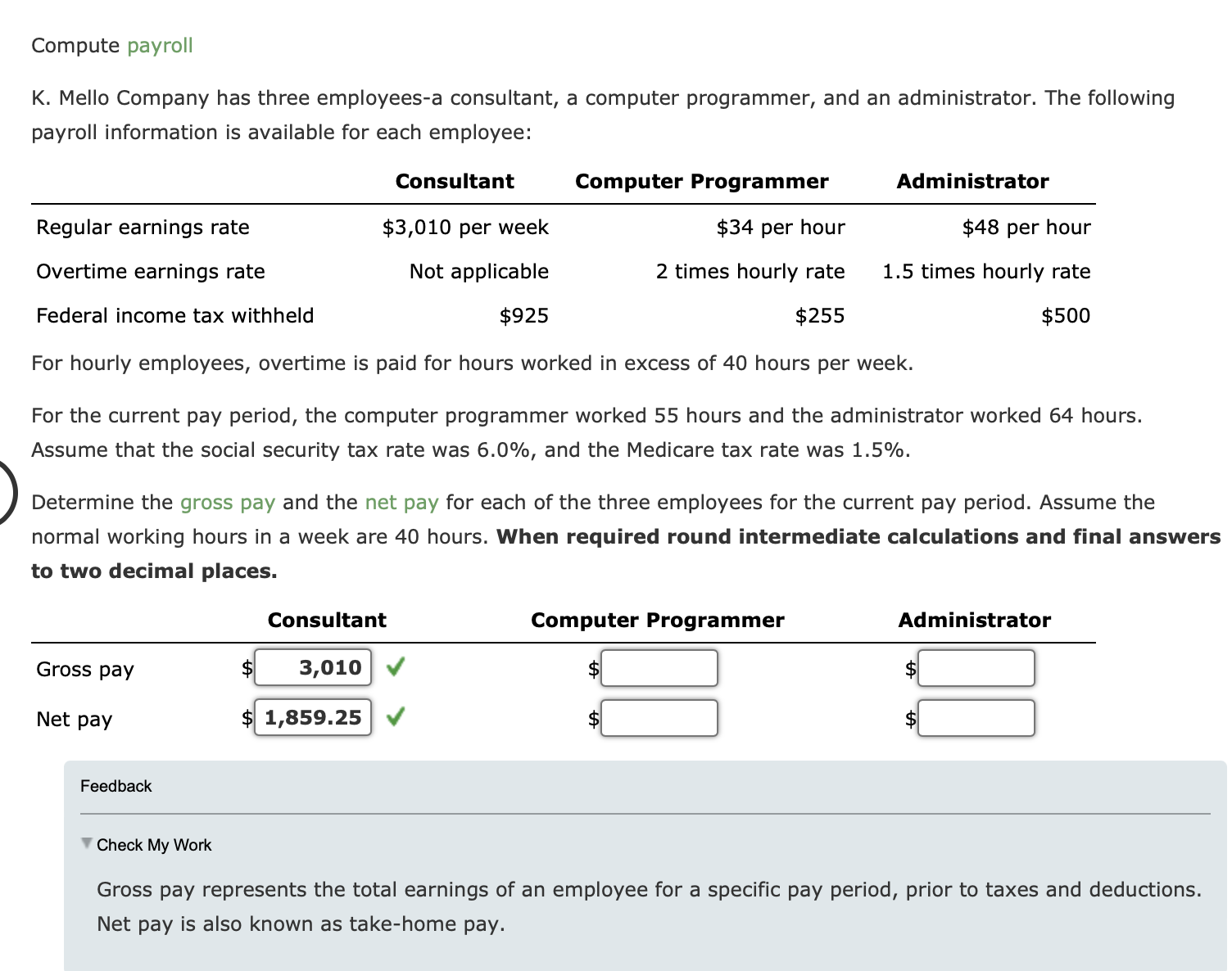 Solved K. Mello Company has three employees-a consultant, a | Chegg.com