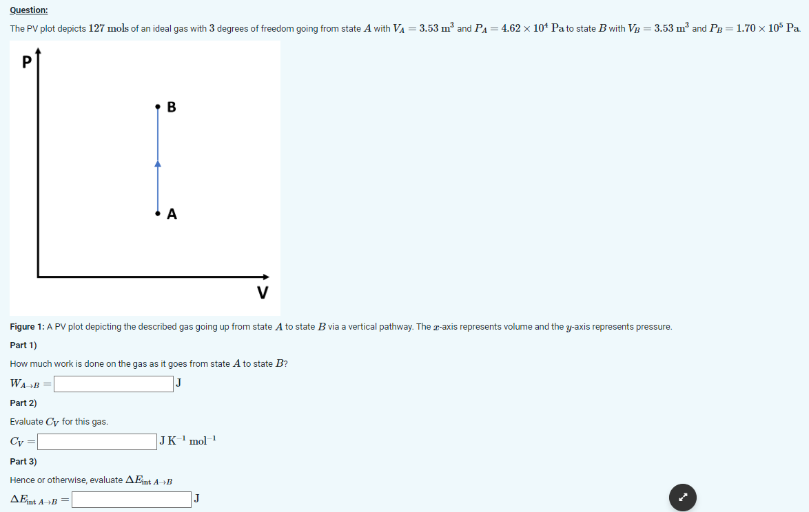 Solved Question: The PV plot depicts 127mols of an ideal gas | Chegg.com