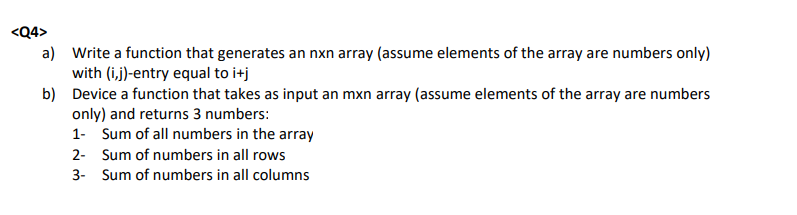 Solved A Write A Function That Generates An Nxn Array 