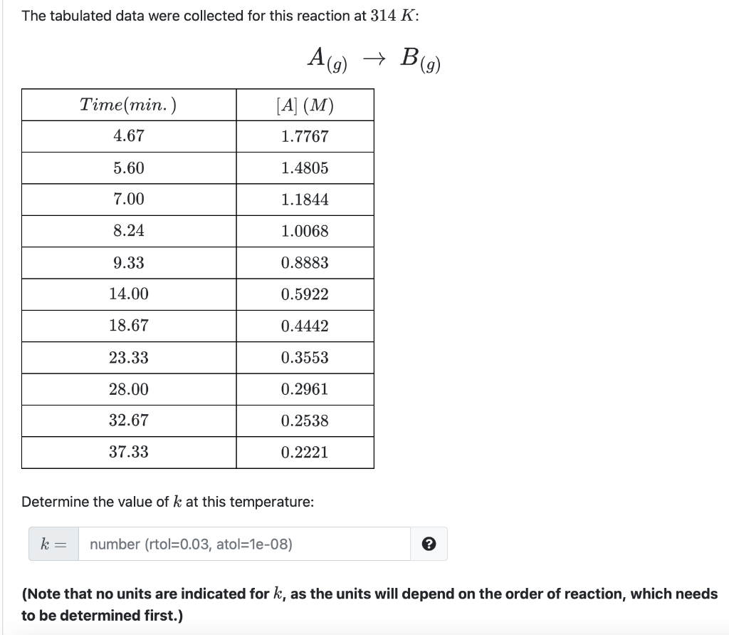 Solved The tabulated data were collected for this reaction | Chegg.com
