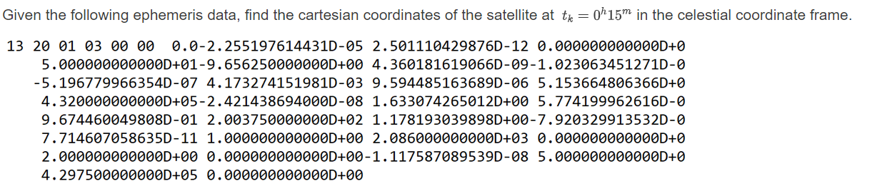 Solved Given the following ephemeris data, find the | Chegg.com