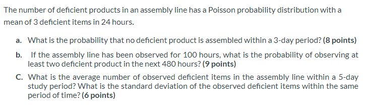 Solved The number of deficient products in an assembly line | Chegg.com