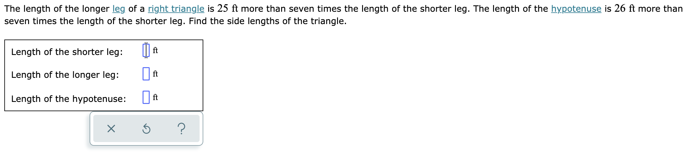 solved-the-length-of-the-longer-leg-of-a-right-triangle-is-chegg