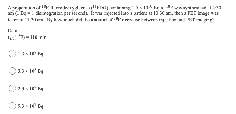 Solved A preparation of 18F-fluorodeoxyglucose (18FDG) | Chegg.com