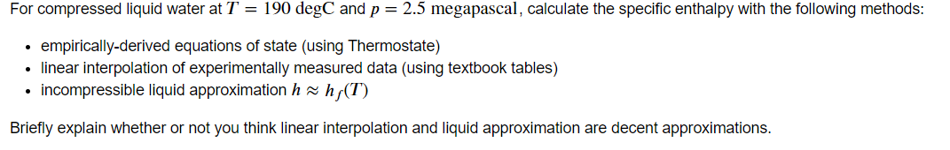 Solved For compressed liquid water at T = 190 degC and p = | Chegg.com