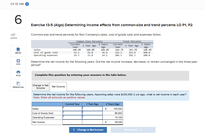Solved Exerclse 13-5 (Algo) Determining Income effects from | Chegg.com
