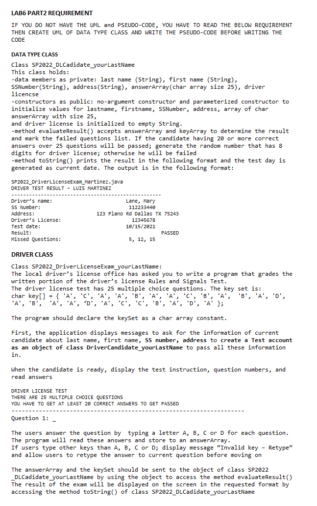 Solved LAB6 PART2 REQUIREMENT IF YOU DO NOT HAVE THE UML and | Chegg.com