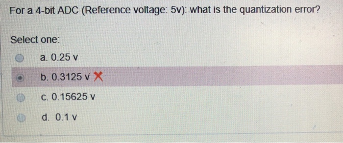 Solved For a 4-bit ADC (Reference voltage: 5v): what is the | Chegg.com