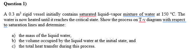 Solved Question 1)A 0.3m3 ﻿rigid vessel initially contains | Chegg.com