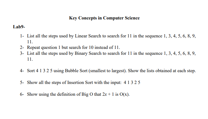 Solved Key Concepts in Computer Science Lab9- 1- List all | Chegg.com