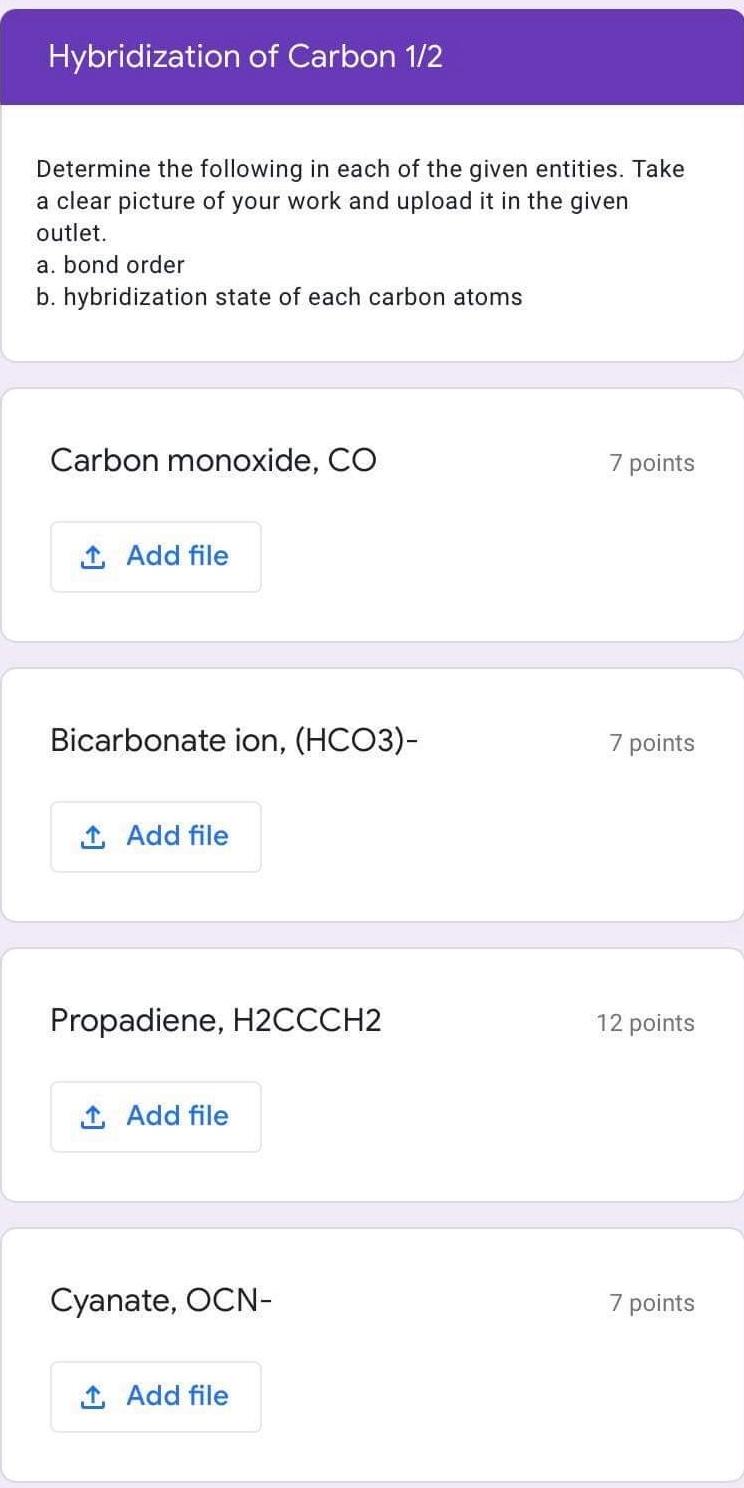 Solved Hybridization of Carbon 1/2 Determine the following | Chegg.com