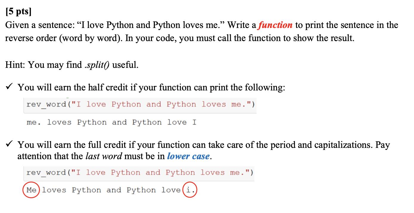 Solved [5 pts] Given a sentence: “I love Python and Python | Chegg.com