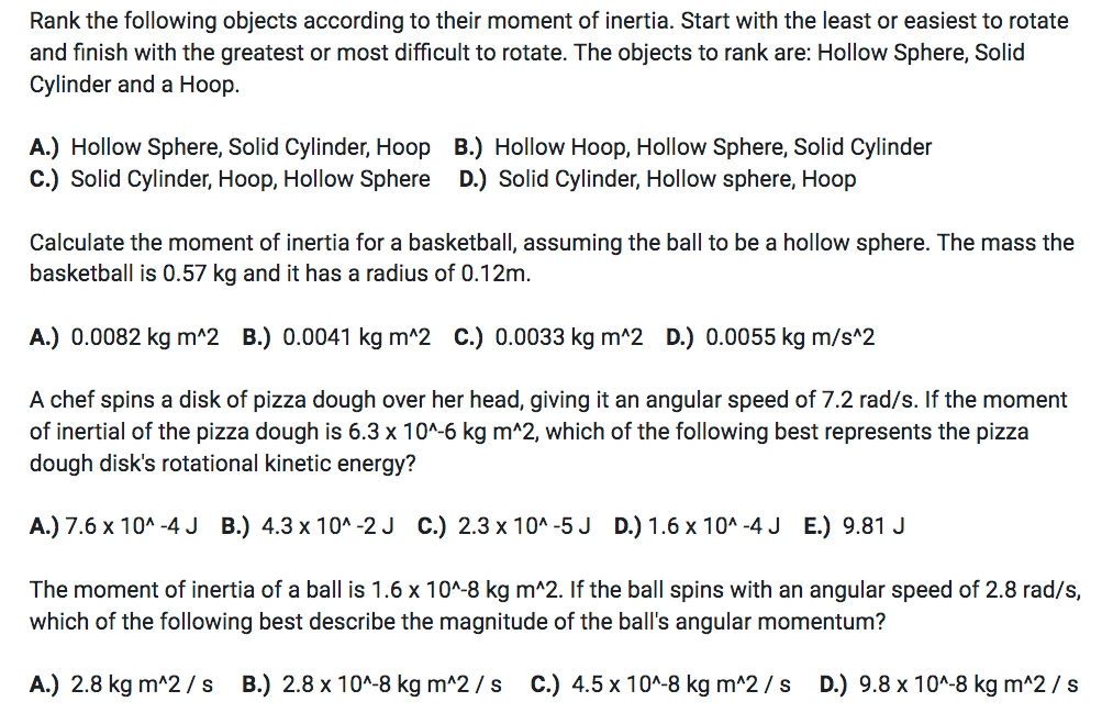 Solved Rank the following objects according to their moment | Chegg.com