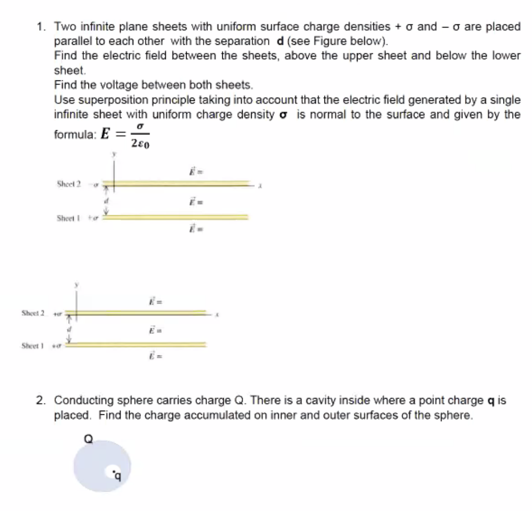 Solved 1. Two infinite plane sheets with uniform surface | Chegg.com