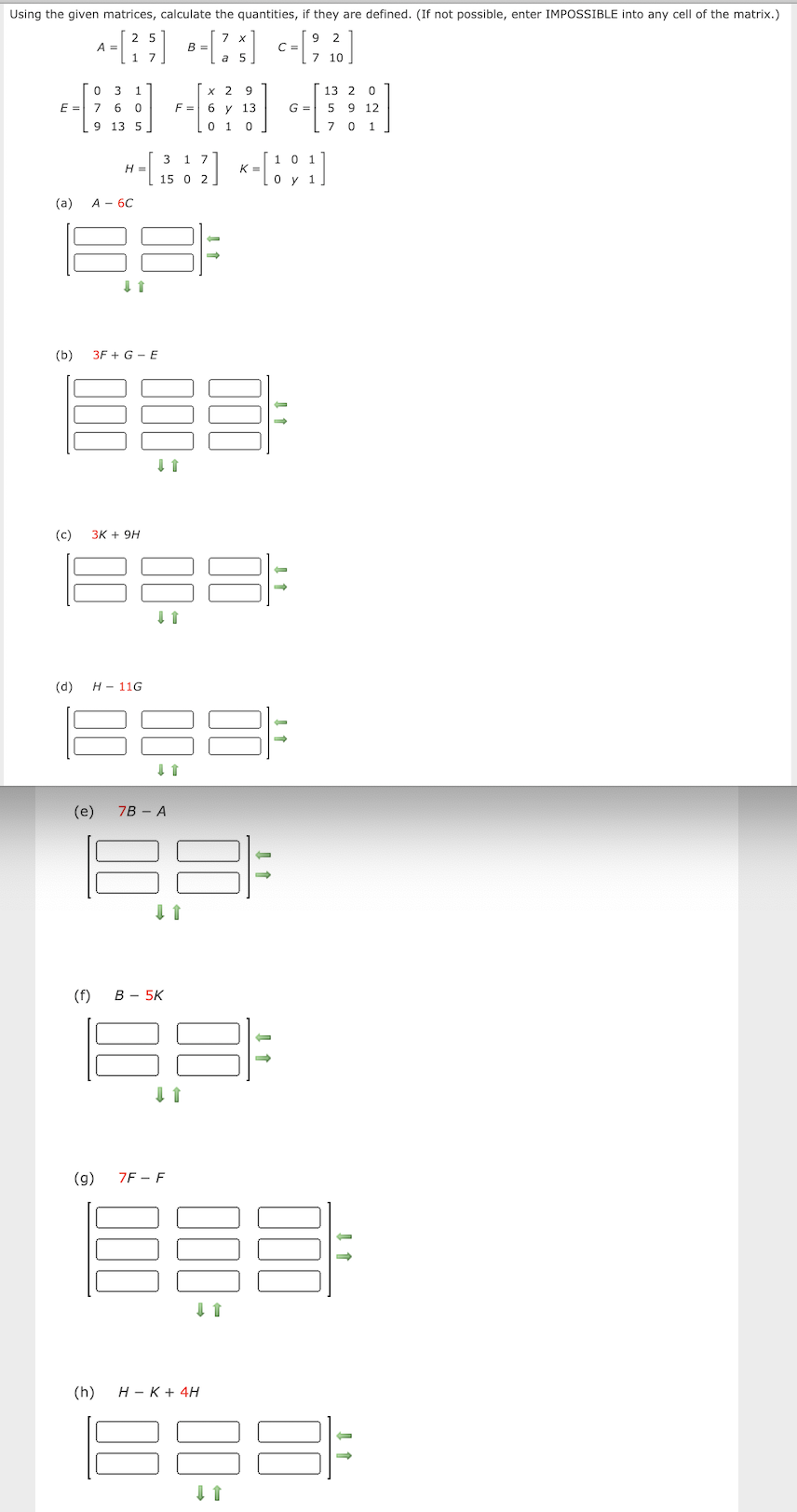 Solved Using the given matrices, calculate the quantities, | Chegg.com