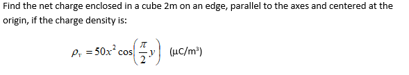 Solved Find the net charge enclosed in a cube 2m on an edge, | Chegg.com