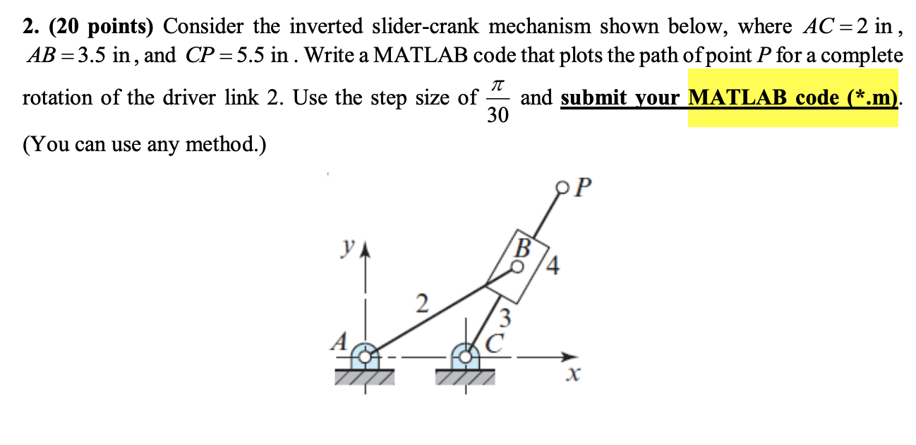 Solved 2. (20 points) Consider the inverted slider-crank | Chegg.com