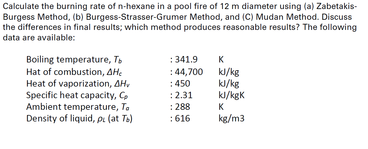Solved Calculate the burning rate of n-hexane in a pool fire | Chegg.com
