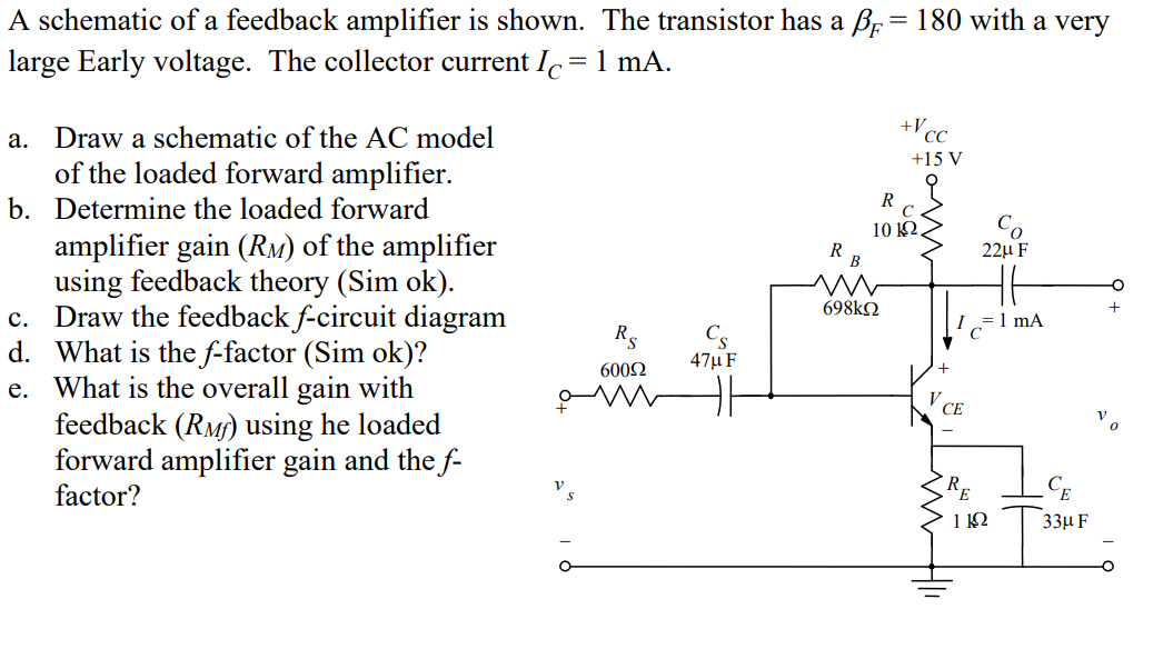A schematic of a feedback amplifier is shown. The | Chegg.com
