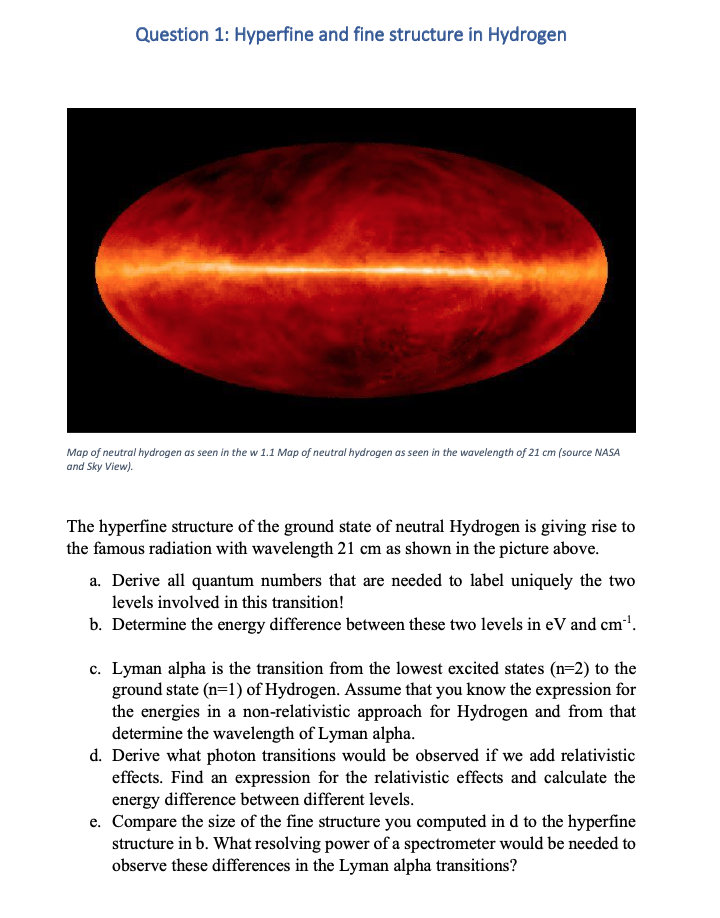 Solved Question 1: Hyperfine and fine structure in Hydrogen | Chegg.com