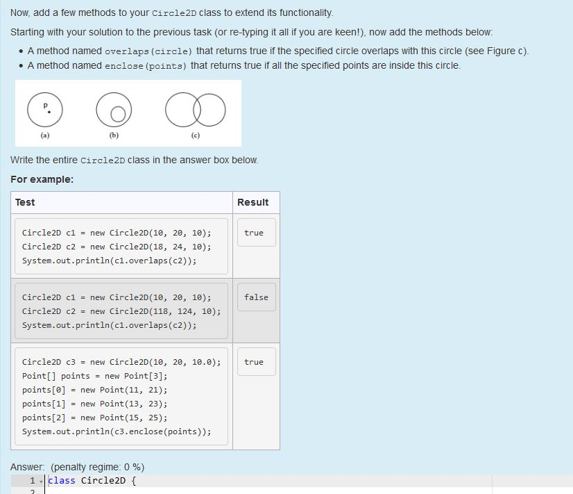 Solved previous code: class Circle2D { private | Chegg.com