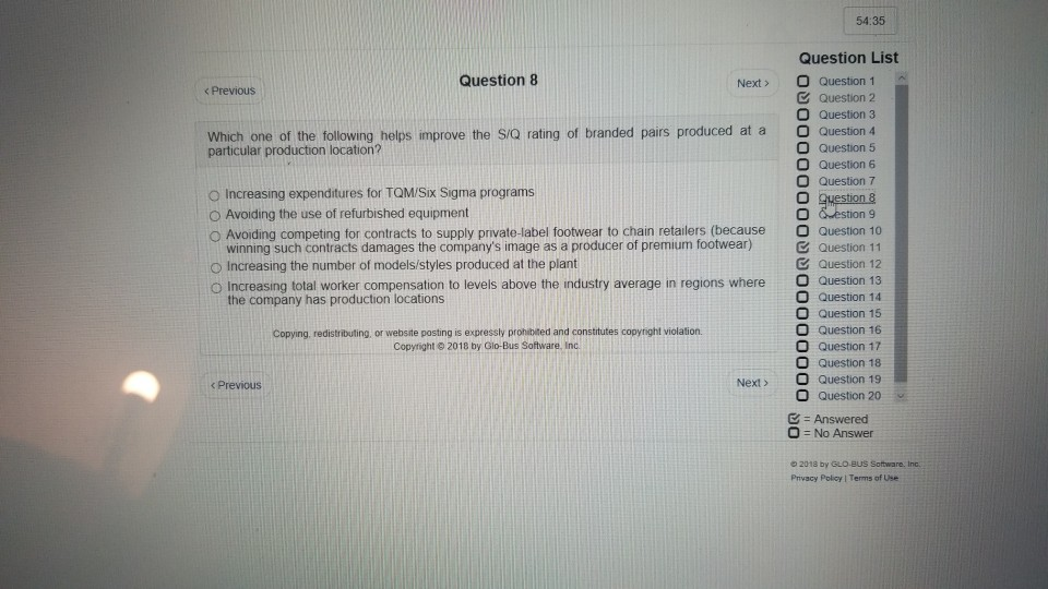 Solved Question List Question 7 Next O Question 1 Previous | Chegg.com