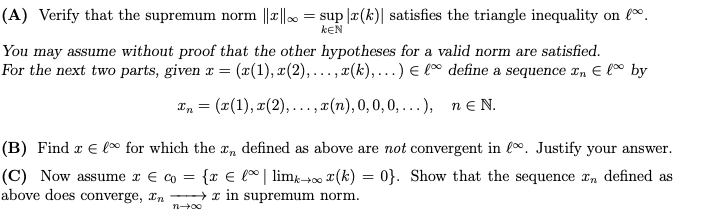 Solved KEN (A) Verify that the supremum norm ||- ||-- = | Chegg.com