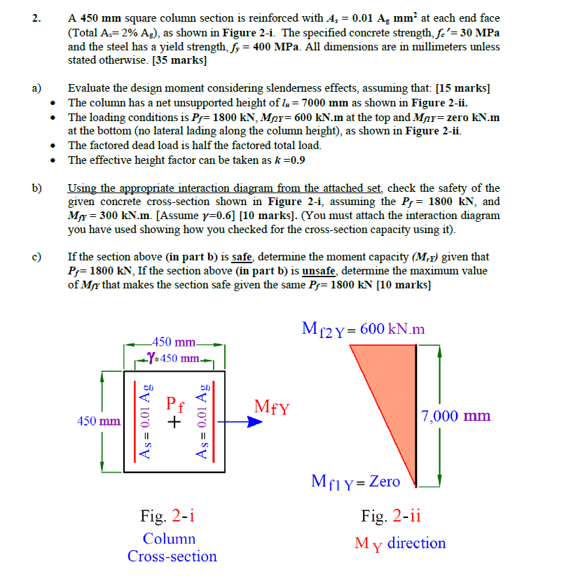2. a) A 450 mm square column section is reinforced | Chegg.com