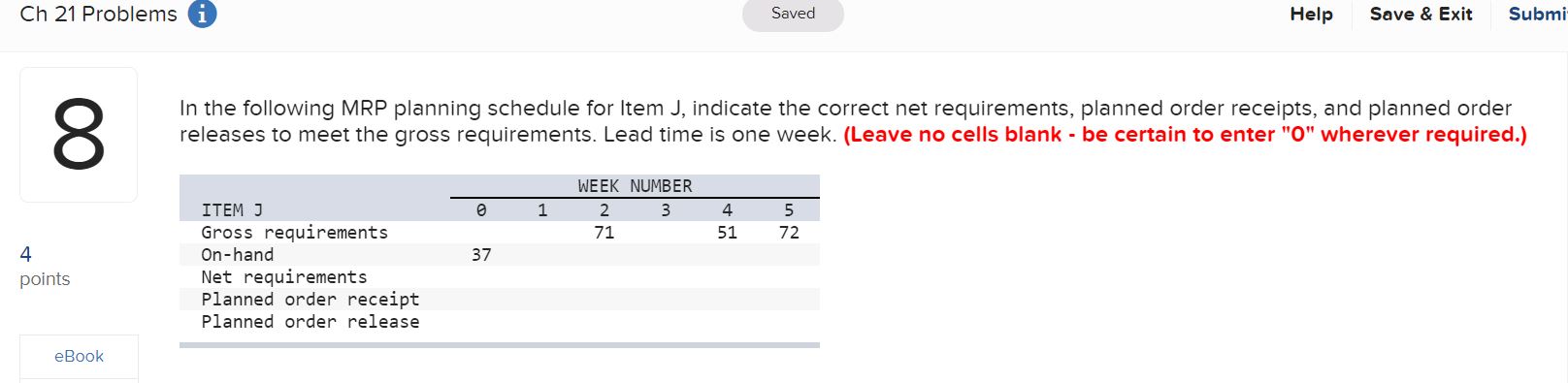 Solved In the following MRP planning schedule for Item J, | Chegg.com
